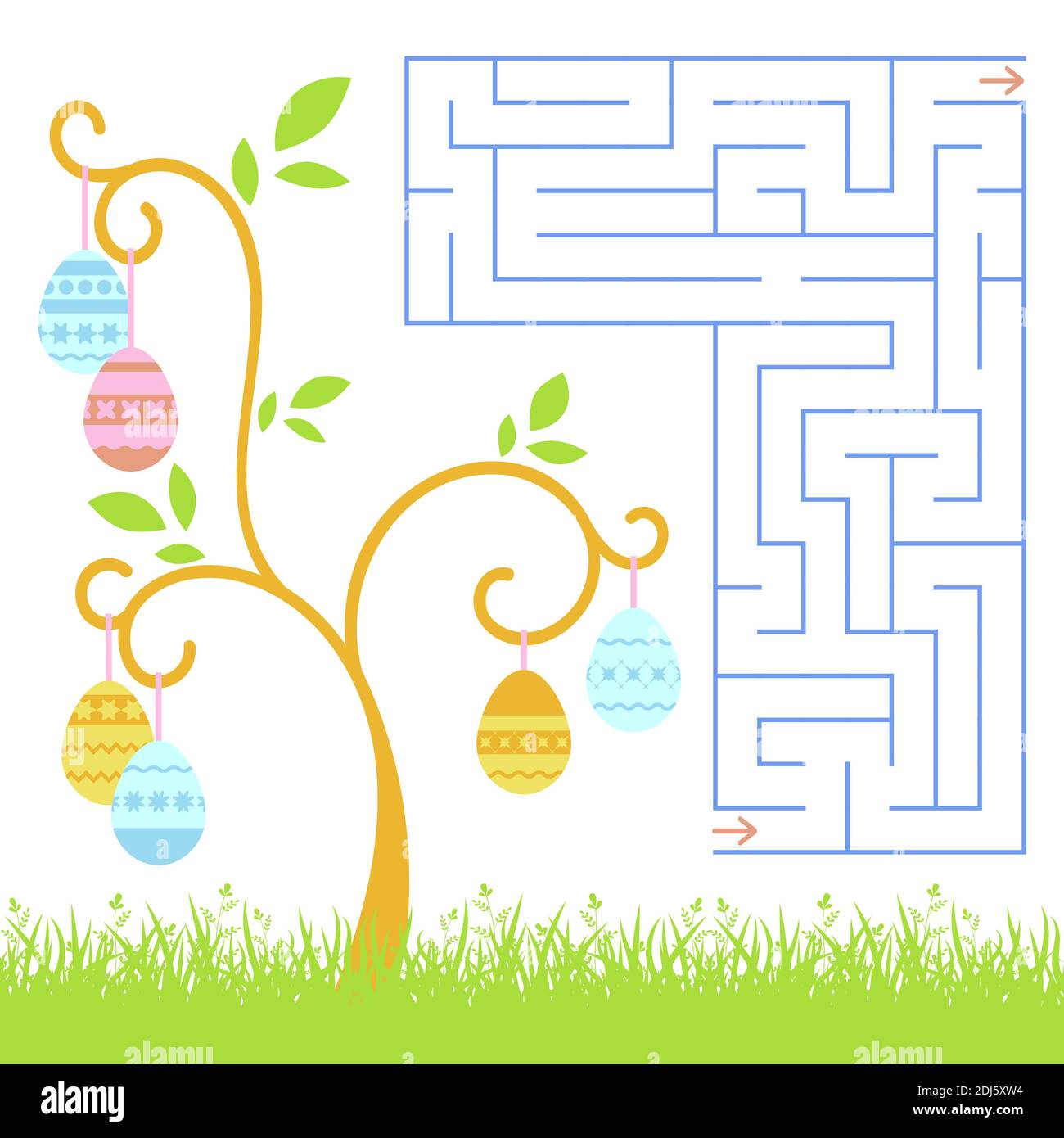 Abstract labyrinth isolated on a background of easter tree with eggs ...