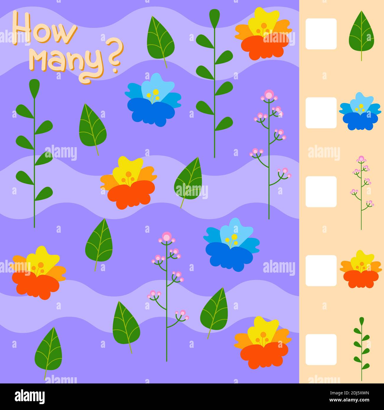 Game for preschool children. Count as many flowers and plants in the ...