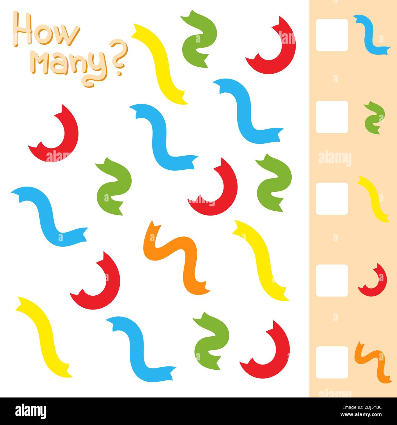 Game for preschool children. Count as many ribbons of different colors ...