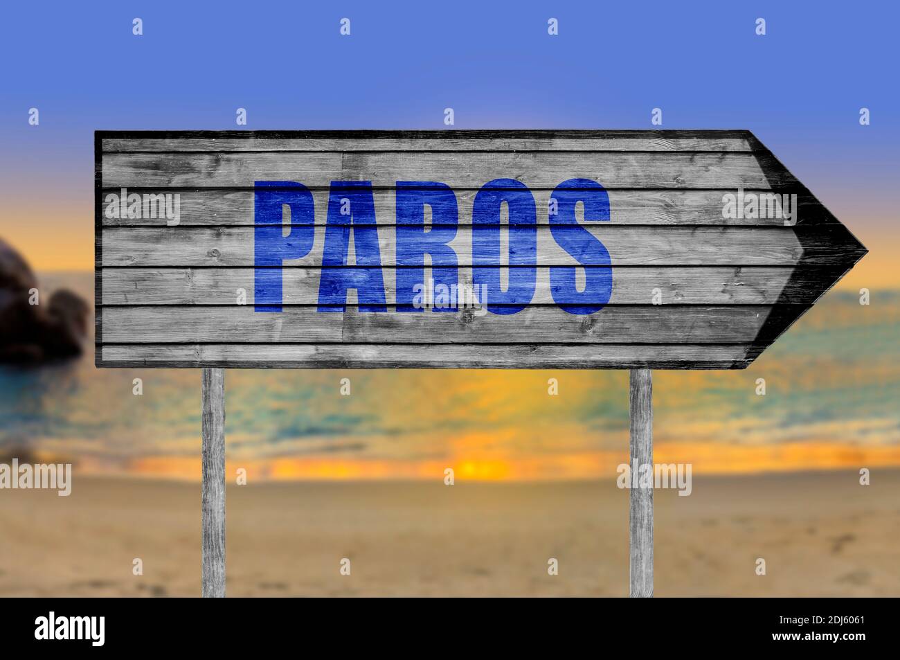 Paros wooden sign with beach background Stock Photo - Alamy