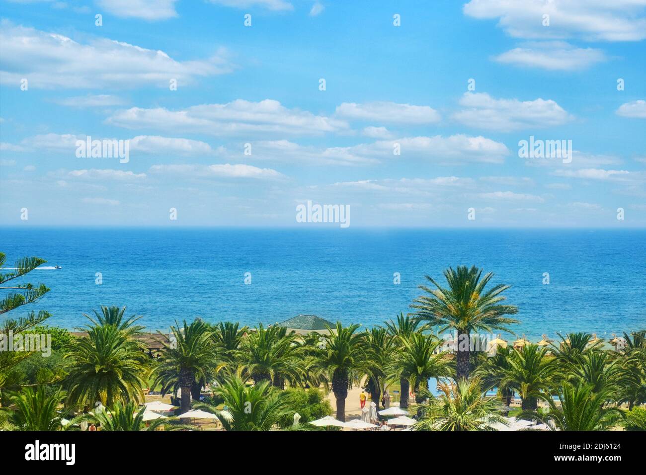 Beautiful arabic landscape in Tunis, Africa. Sea view from the hotel ...