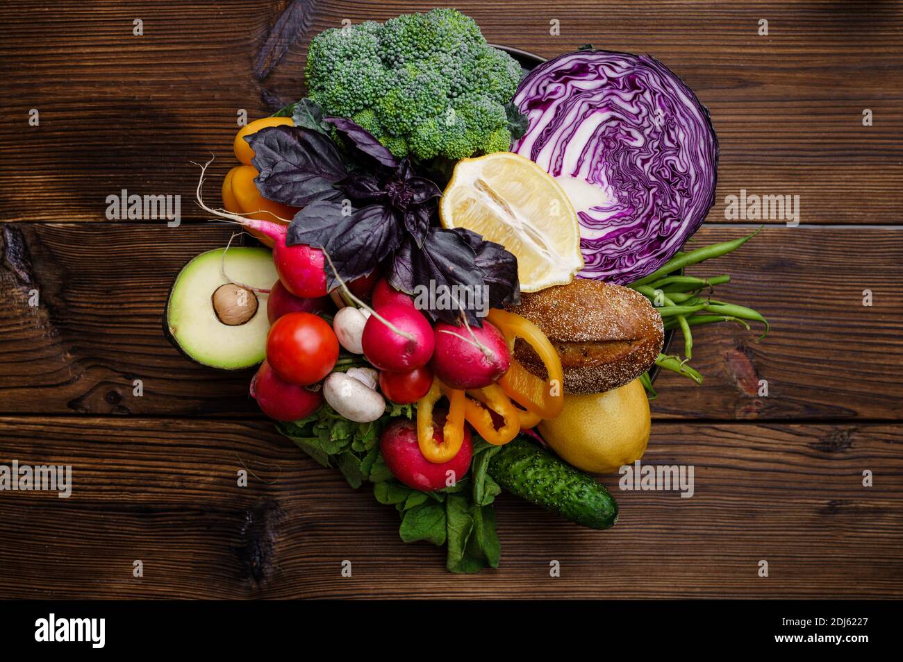 Fresh vegetable set isolated on wooden background Stock Photo - Alamy