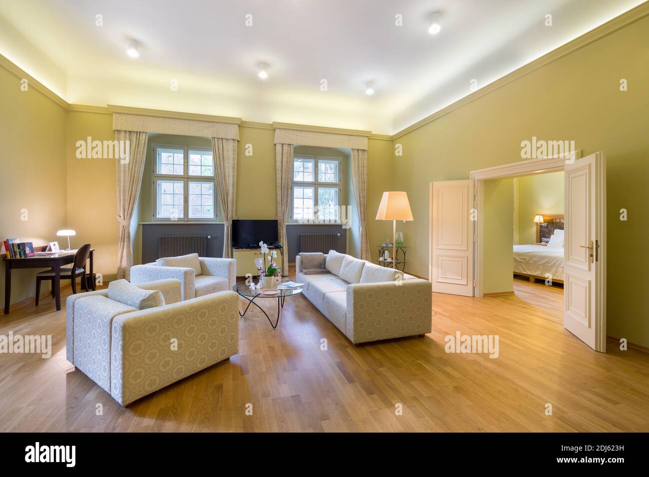 Luxury room with table in warm light, Classic Europe style, room of ...