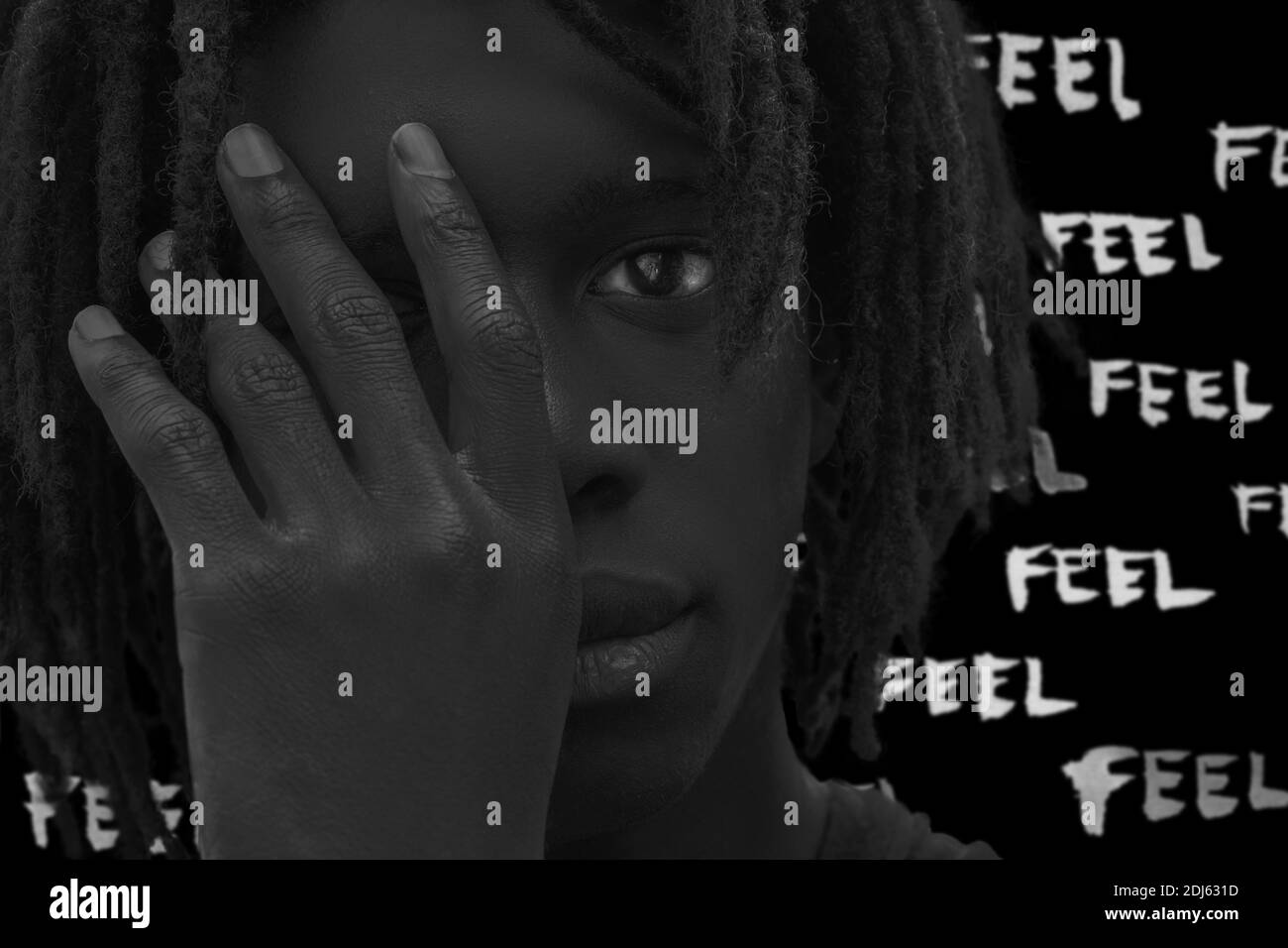 Dark portrait with a message Stock Photo - Alamy