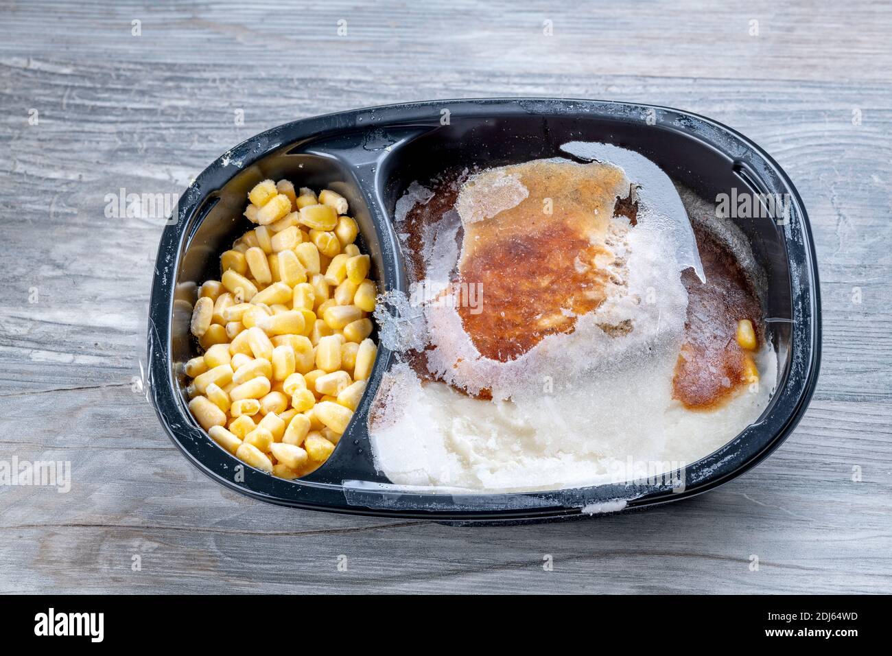 Ice crystals form on a frozen TV dinner Stock Photo - Alamy