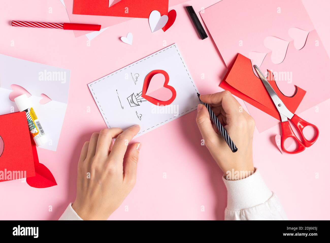 Step 10. DIY Valentine greeting card, instruction step by step Stock ...