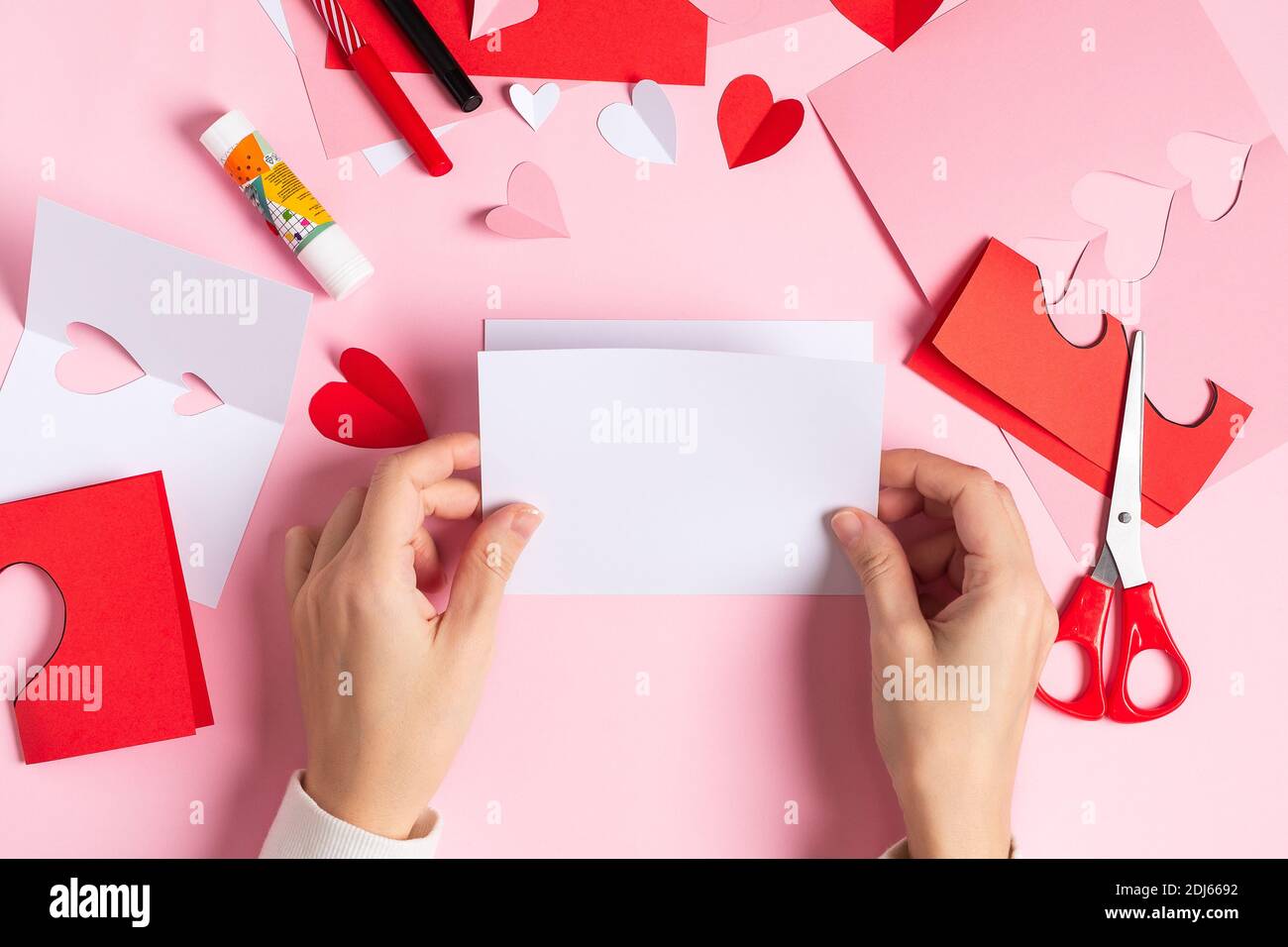 Step 4. DIY Valentine greeting card, instruction step by step Stock ...