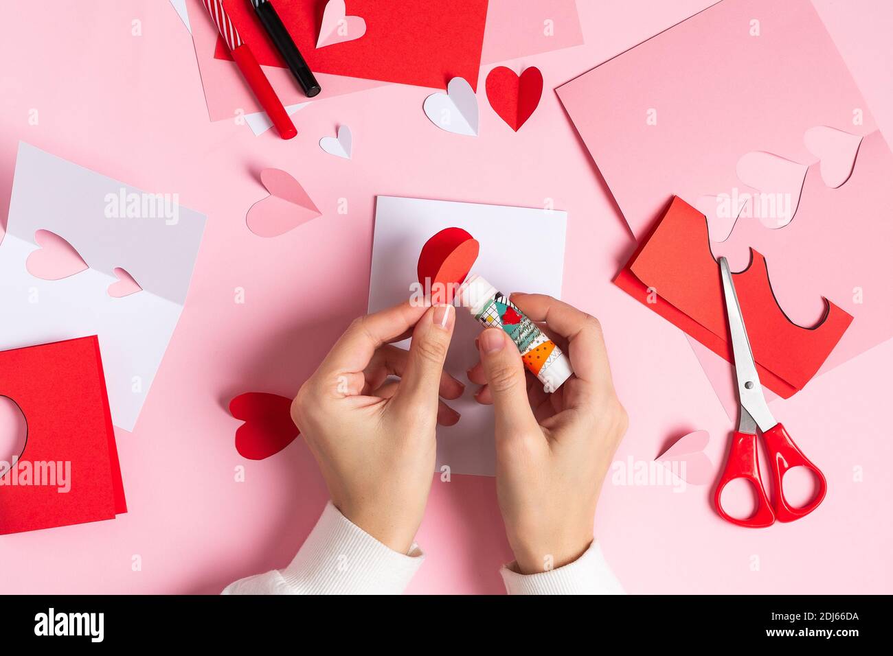 Step 6. DIY Valentine greeting card, instruction step by step Stock ...