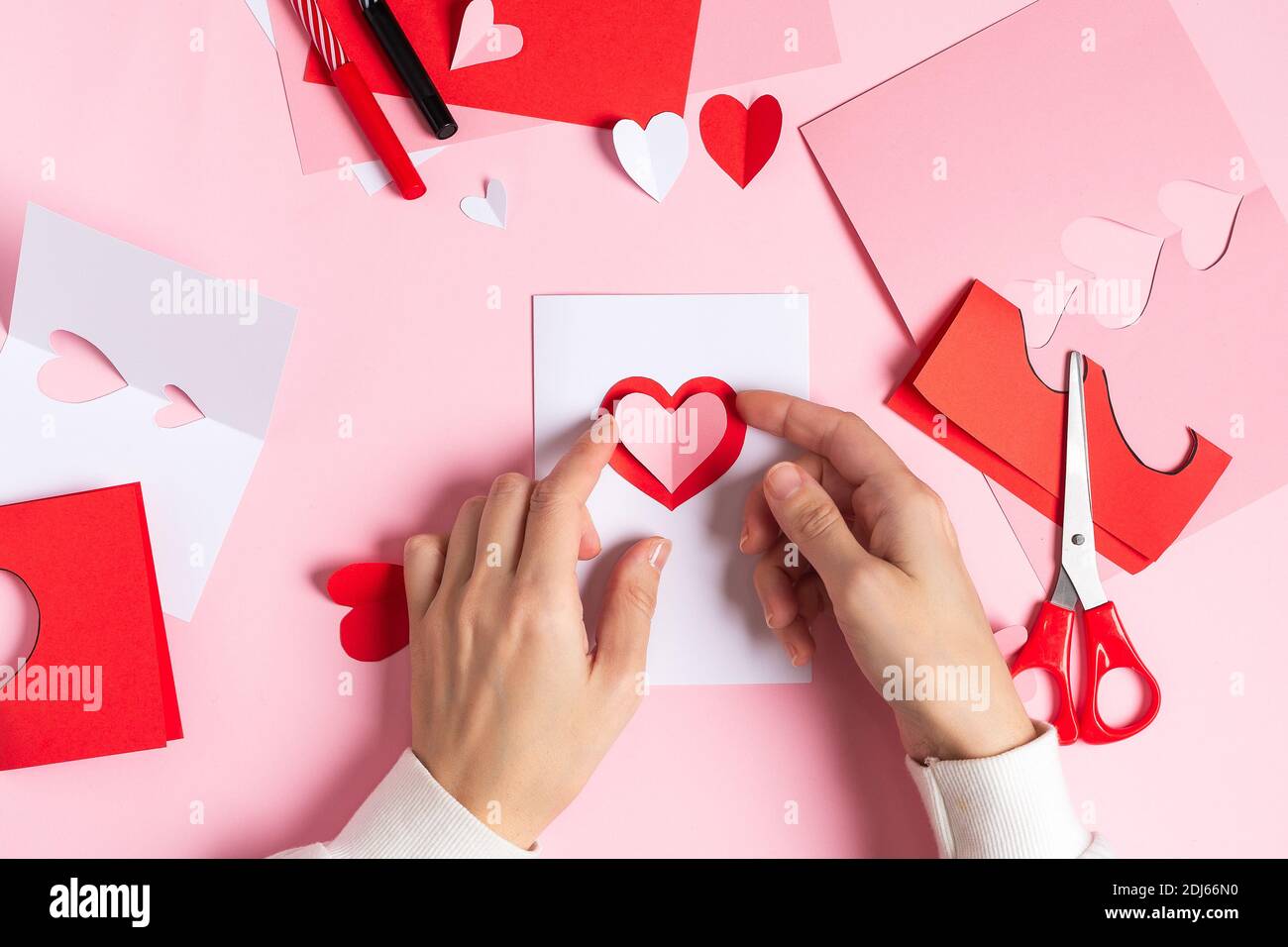 Step 8. DIY Valentine greeting card, instruction step by step Stock ...