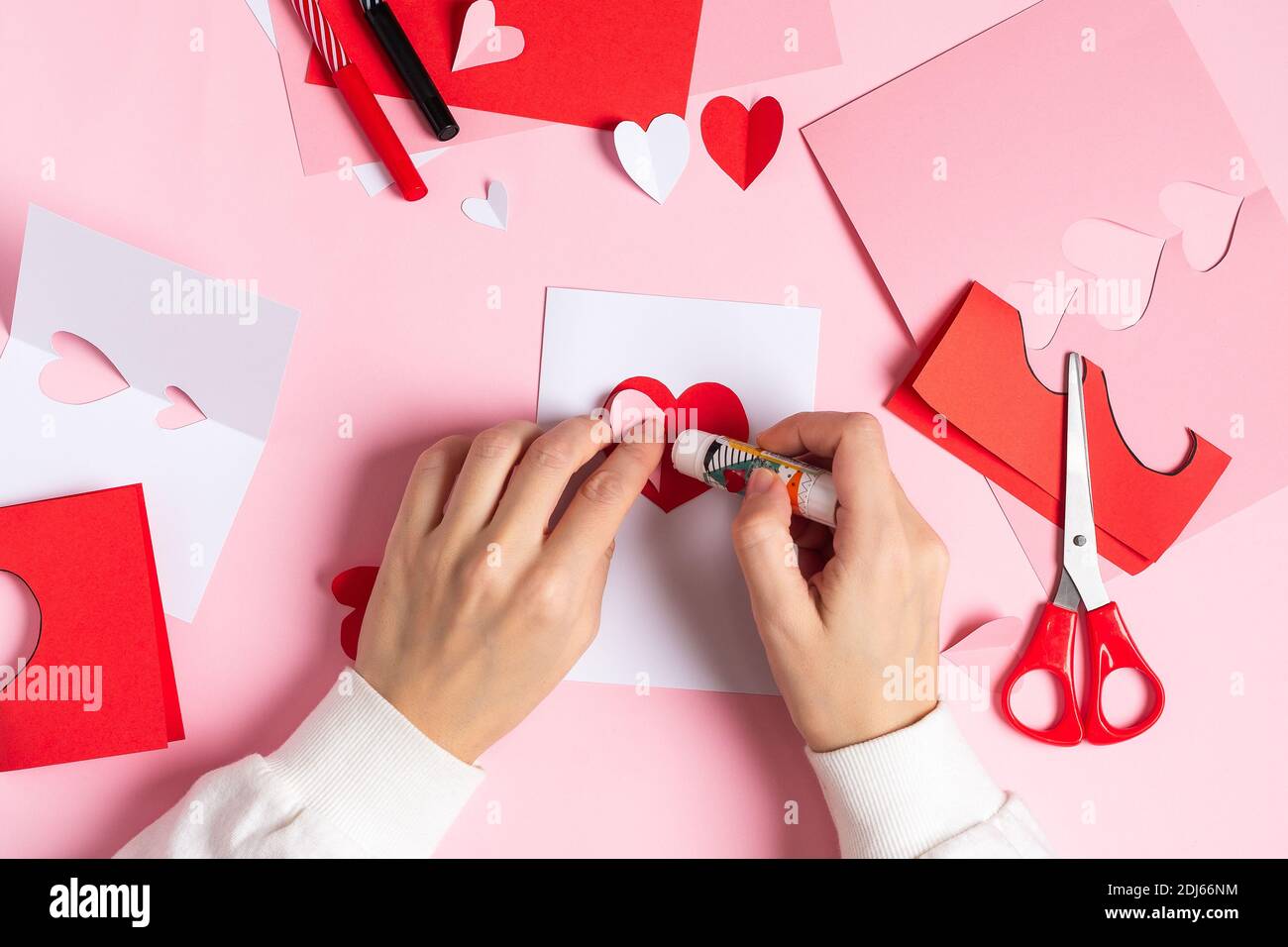 Step 7. DIY Valentine greeting card, instruction step by step Stock ...