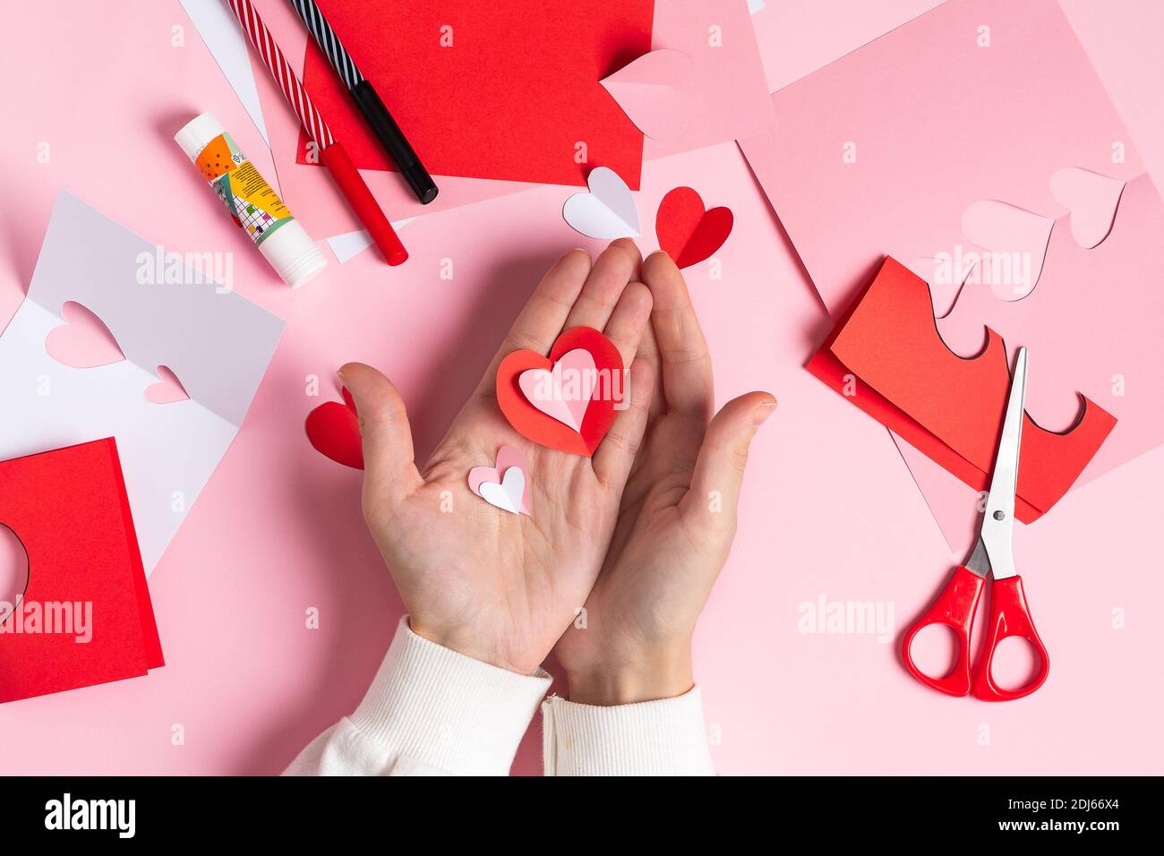 Step 5. DIY Valentine greeting card, instruction step by step Stock ...