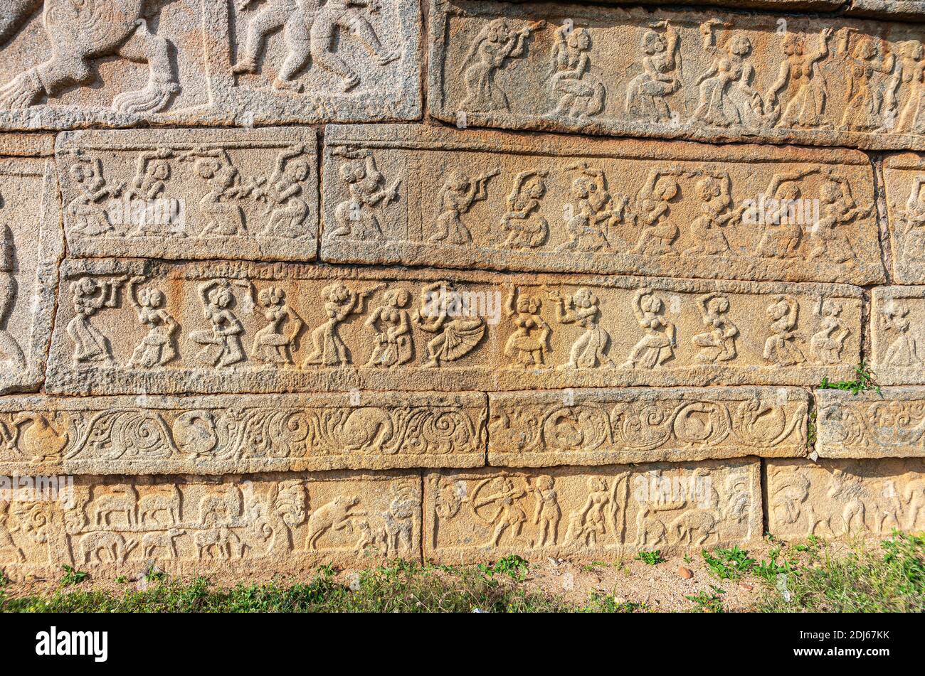 Hampi, Karnataka, India - November 4, 2013: Mural sculpture on stone at ...