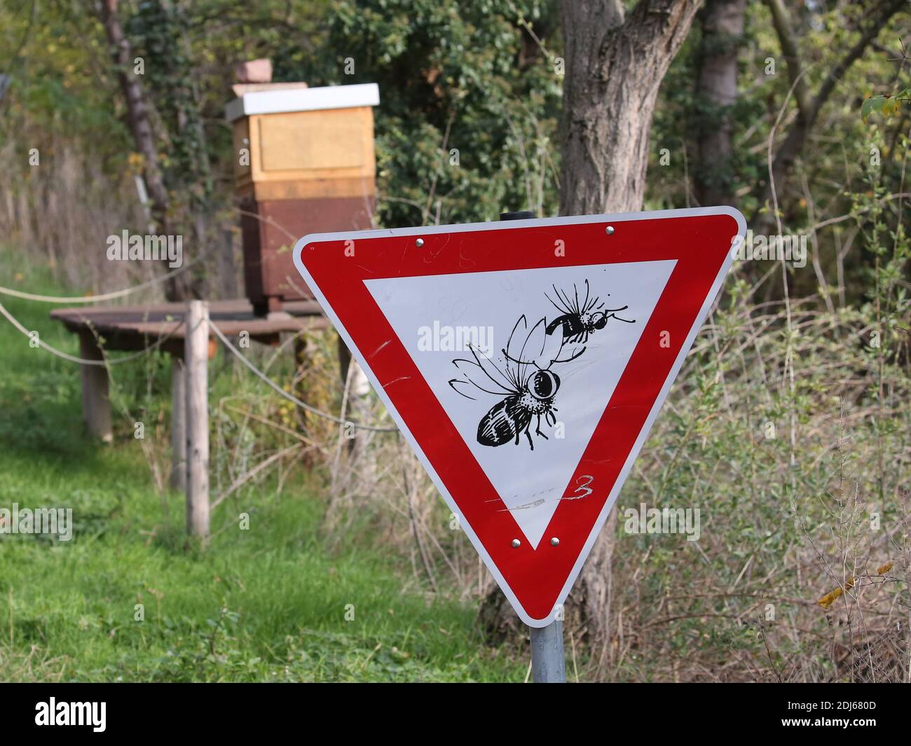 Traffic Sign Give Bees Right Of Way In The Halle Saale Mountain Zoo ...