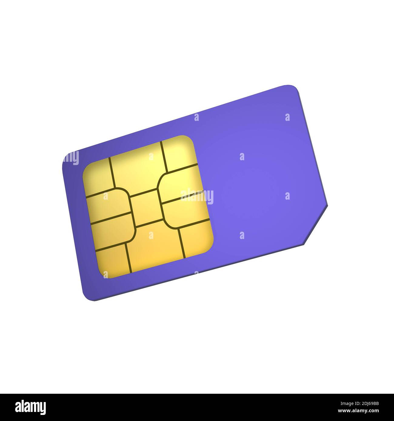 3D mobile phone sim card chip with Flag of purple isolated on a white ...