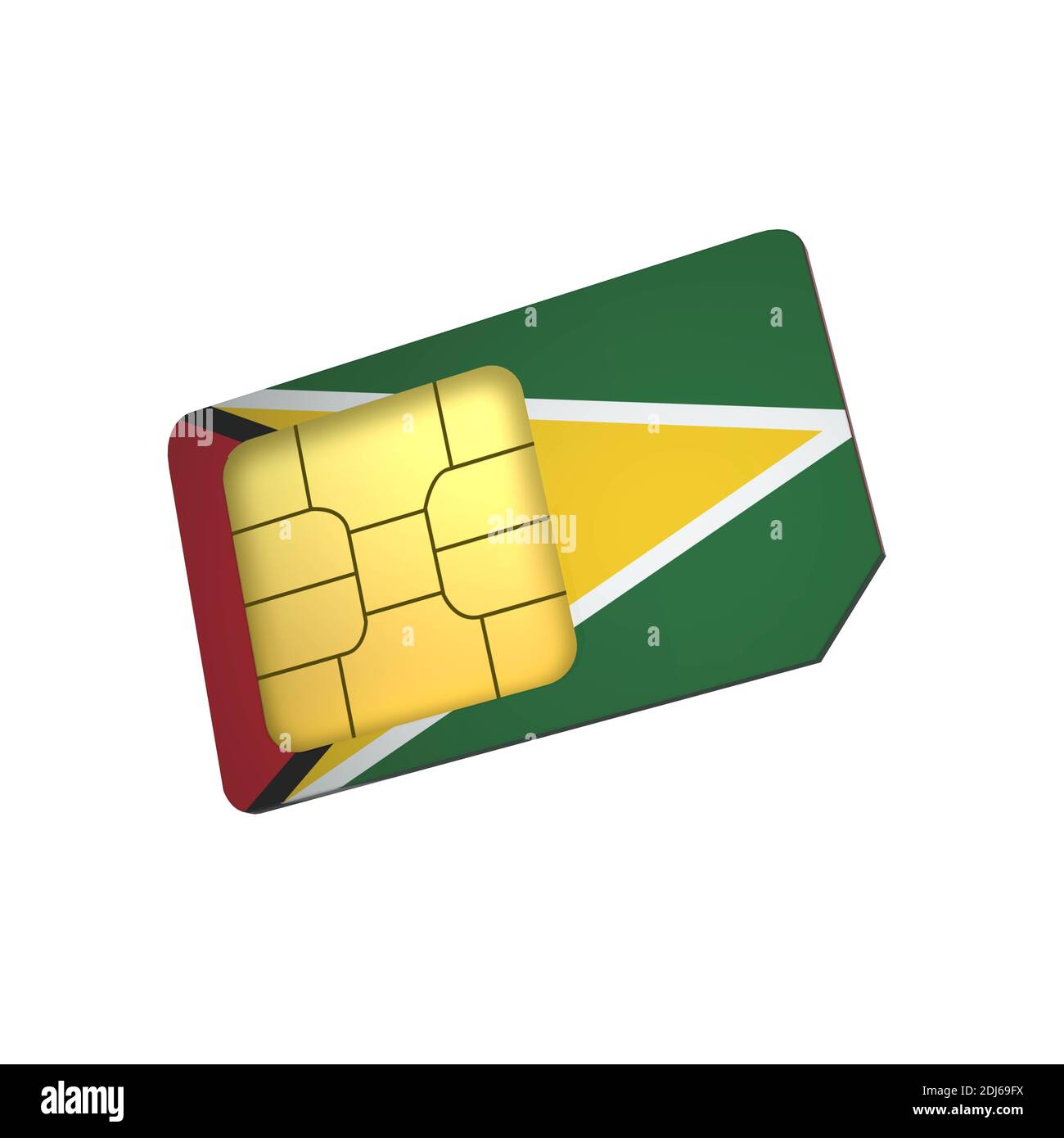 3D mobile phone sim card chip with Flag of Guyana isolated on a white ...