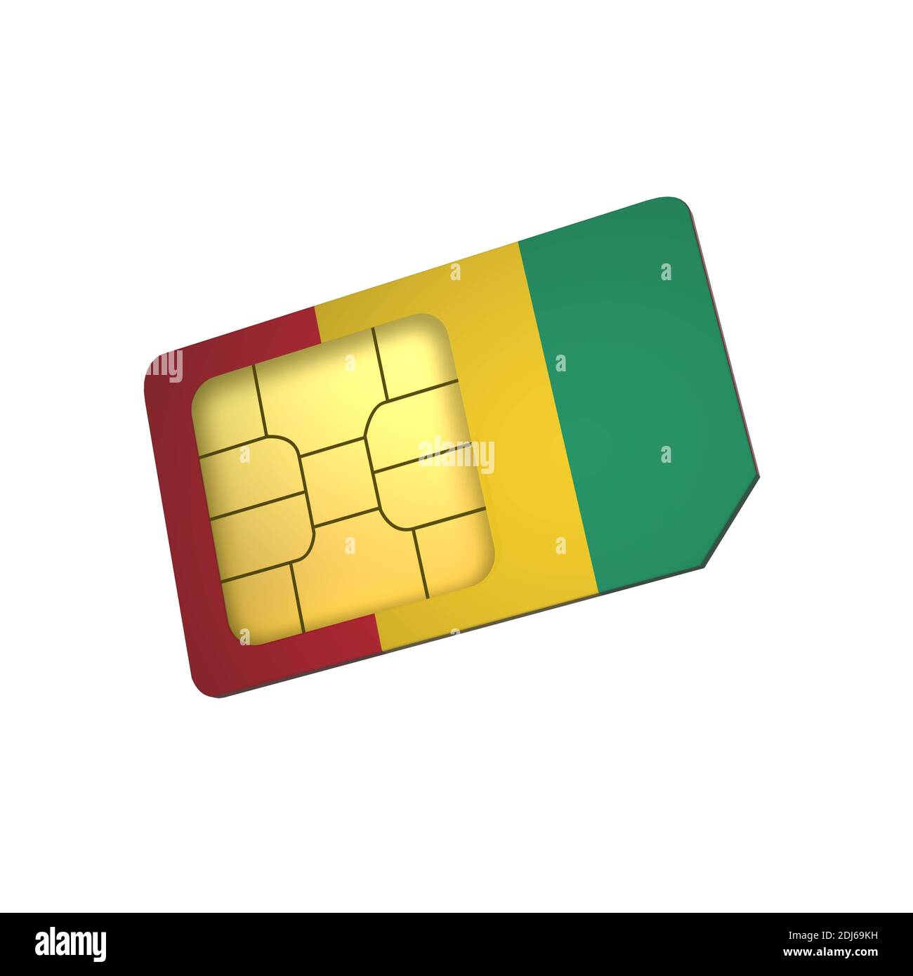 3D mobile phone sim card chip with Flag of Guinea isolated on a white ...