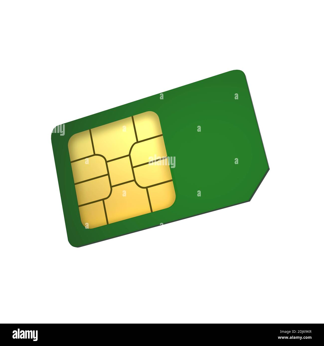 3D mobile phone sim card chip with a green baclground isolated on a ...