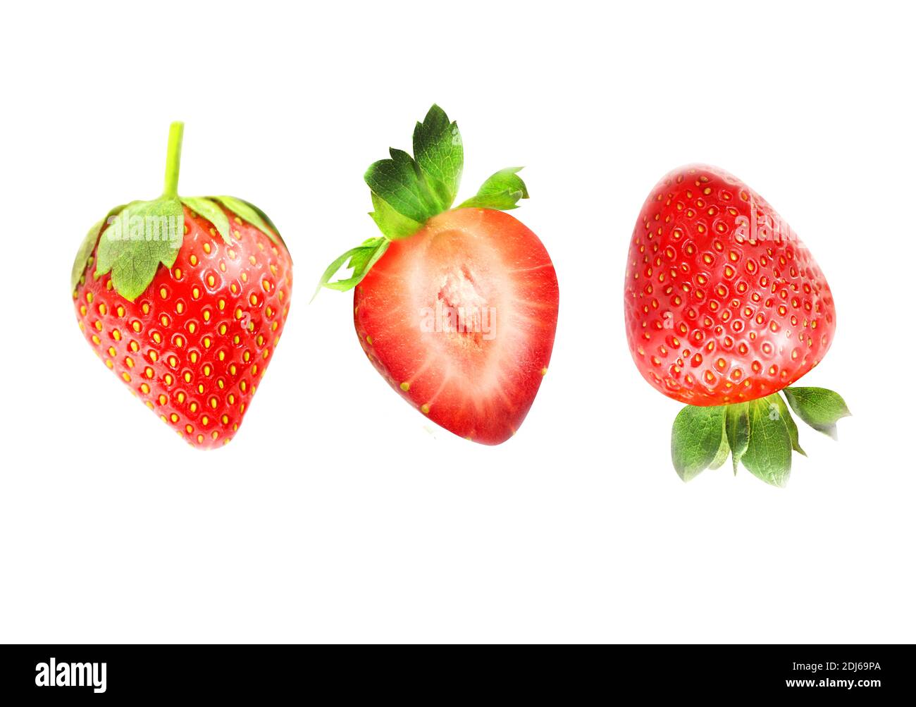 Photo macro of red delicious strawberries isolated on a white ...