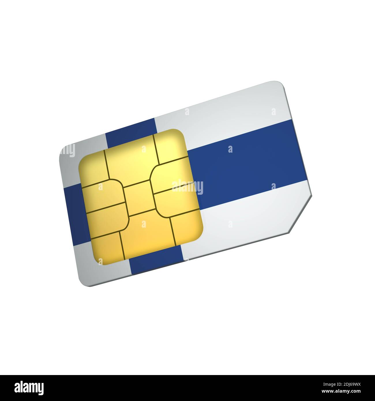 3D mobile phone sim card chip with Flag of Finland isolated on a white ...