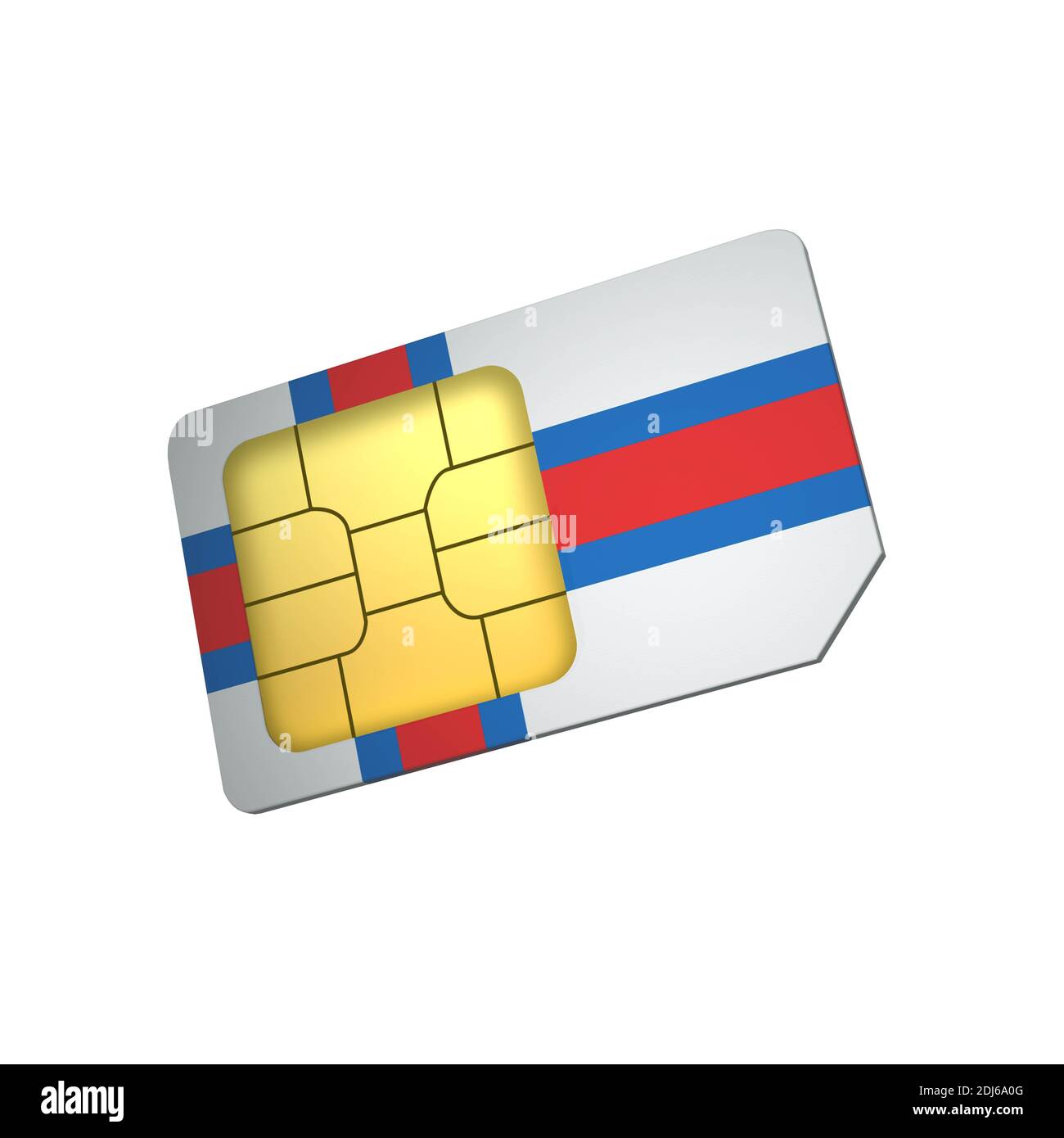 3D mobile phone sim card chip with Flag of Faroe Islands isolated on a ...