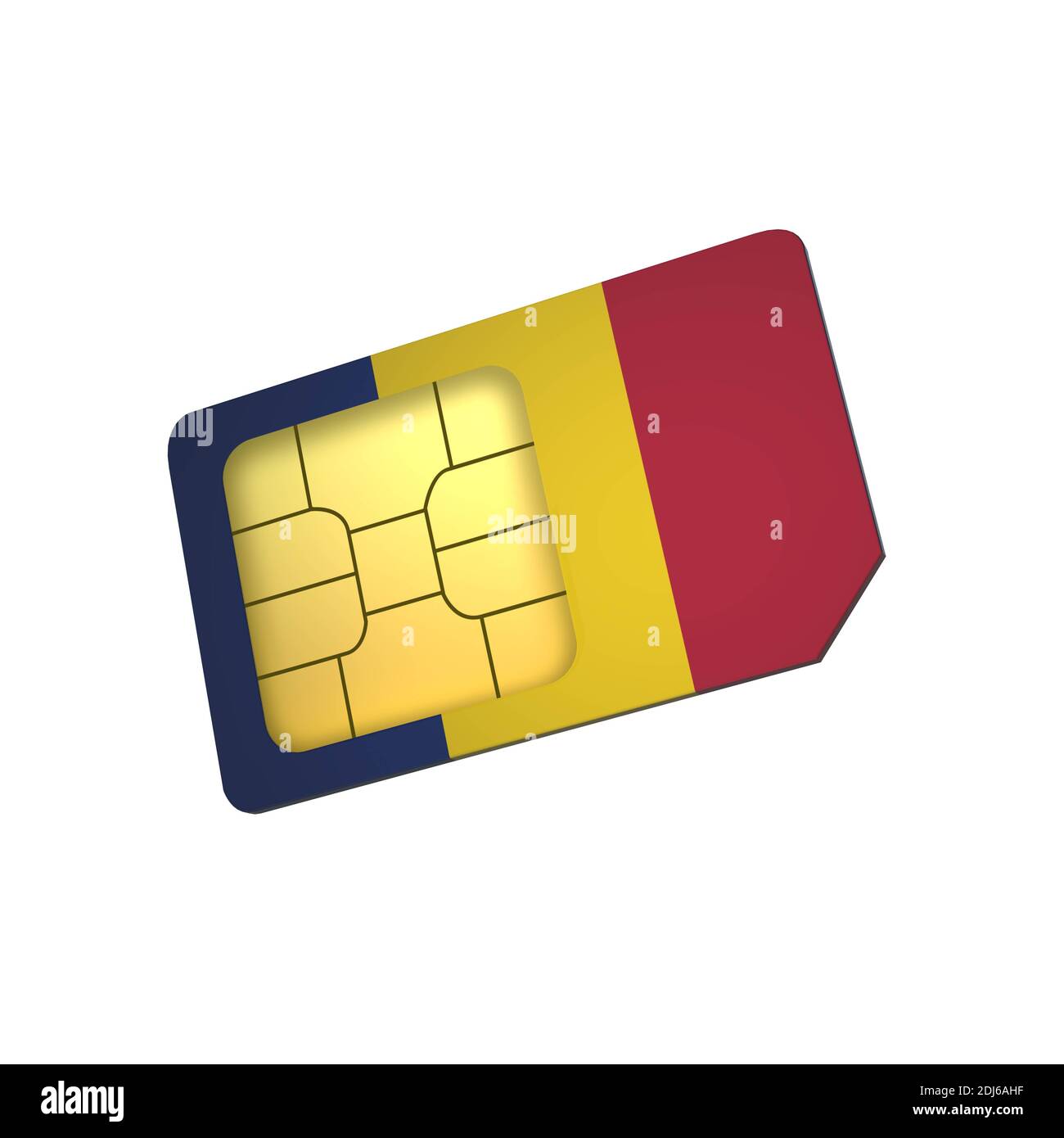 3D mobile phone sim card chip with Flag of Chad isolated on a white ...