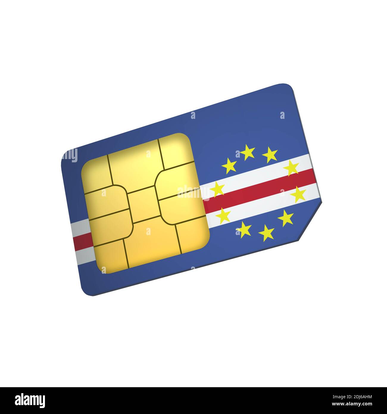 3D mobile phone sim card chip with Flag of Cape Verde isolated on a ...