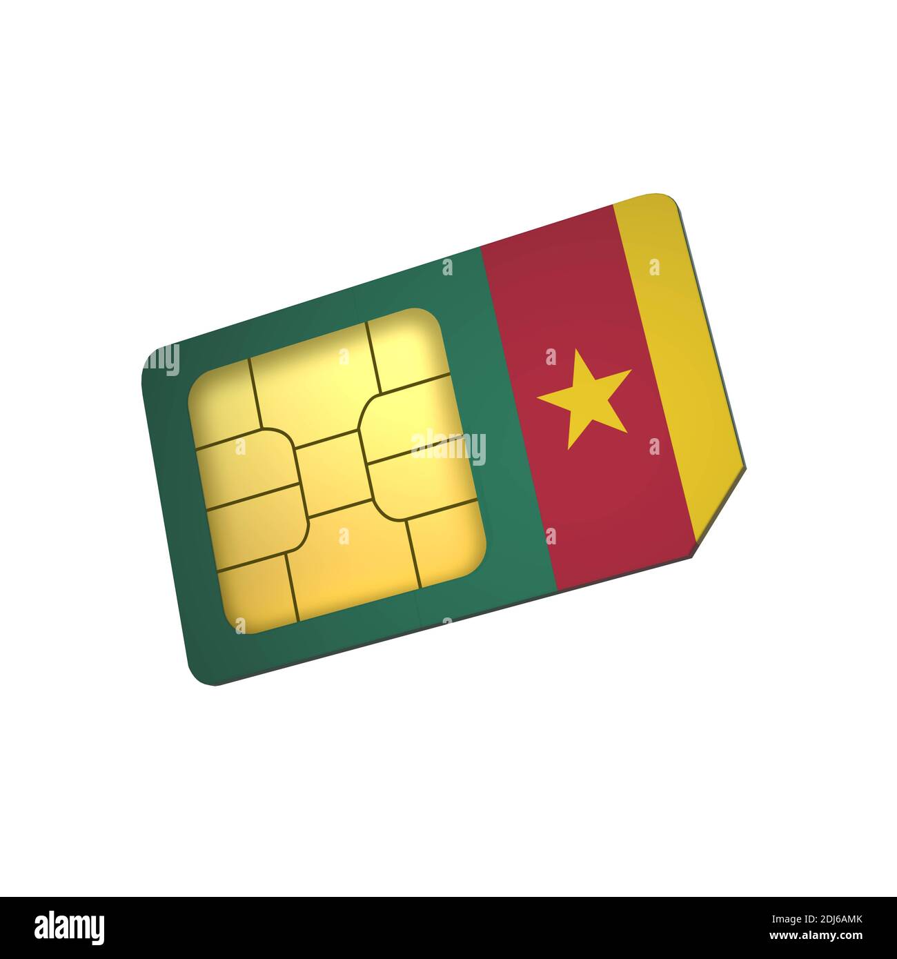3D mobile phone sim card chip with Flag of Cameroon isolated on a white ...