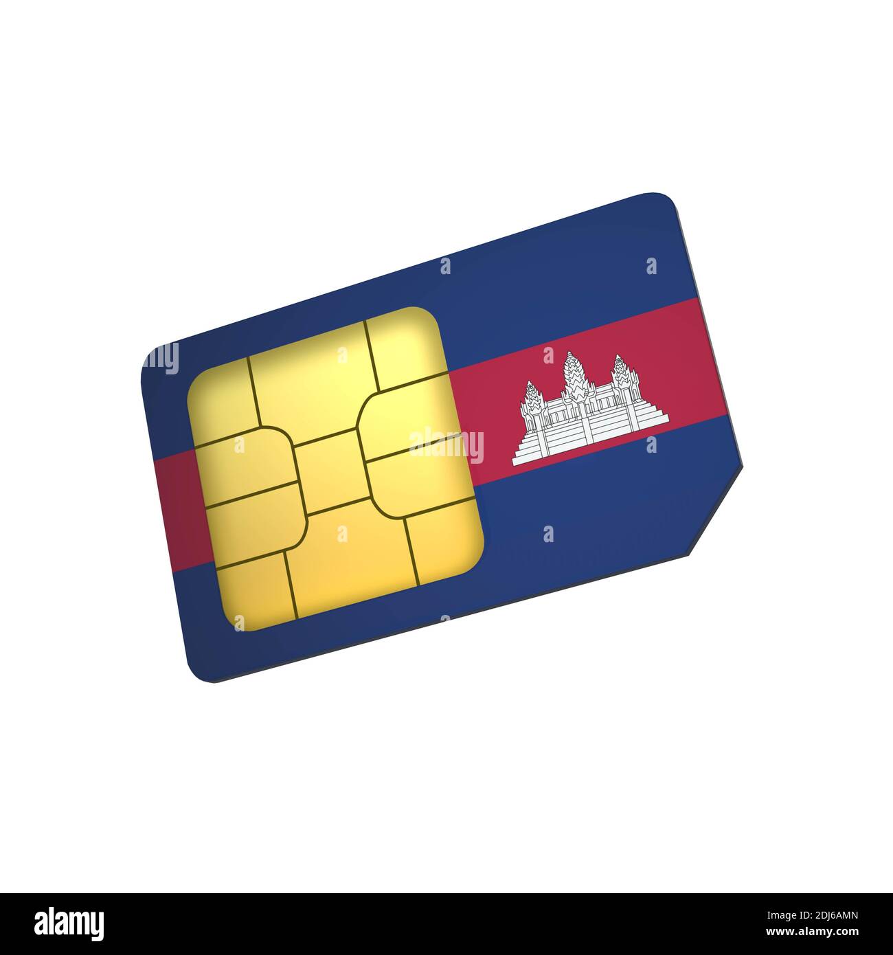 3D mobile phone sim card chip with Flag of Cambodia isolated on a white ...