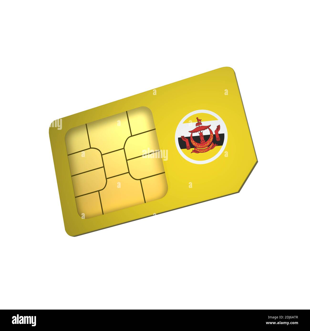 3D mobile phone sim card chip with Flag of Brunei isolated on a white ...