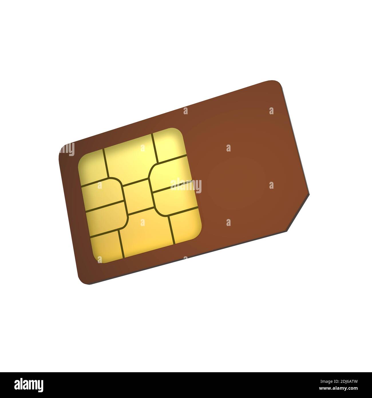 3D mobile phone sim card chip with a Brown baclground isolated on a ...
