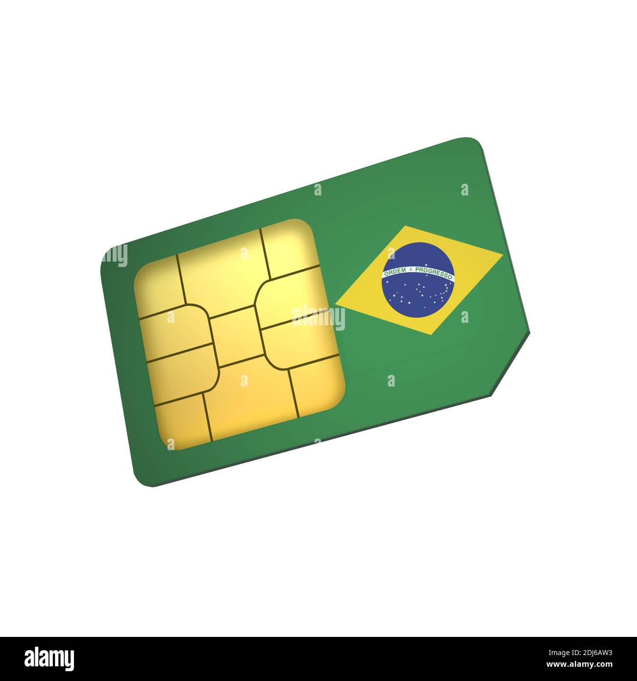 3D mobile phone sim card chip with Flag of Brazil isolated on a white ...