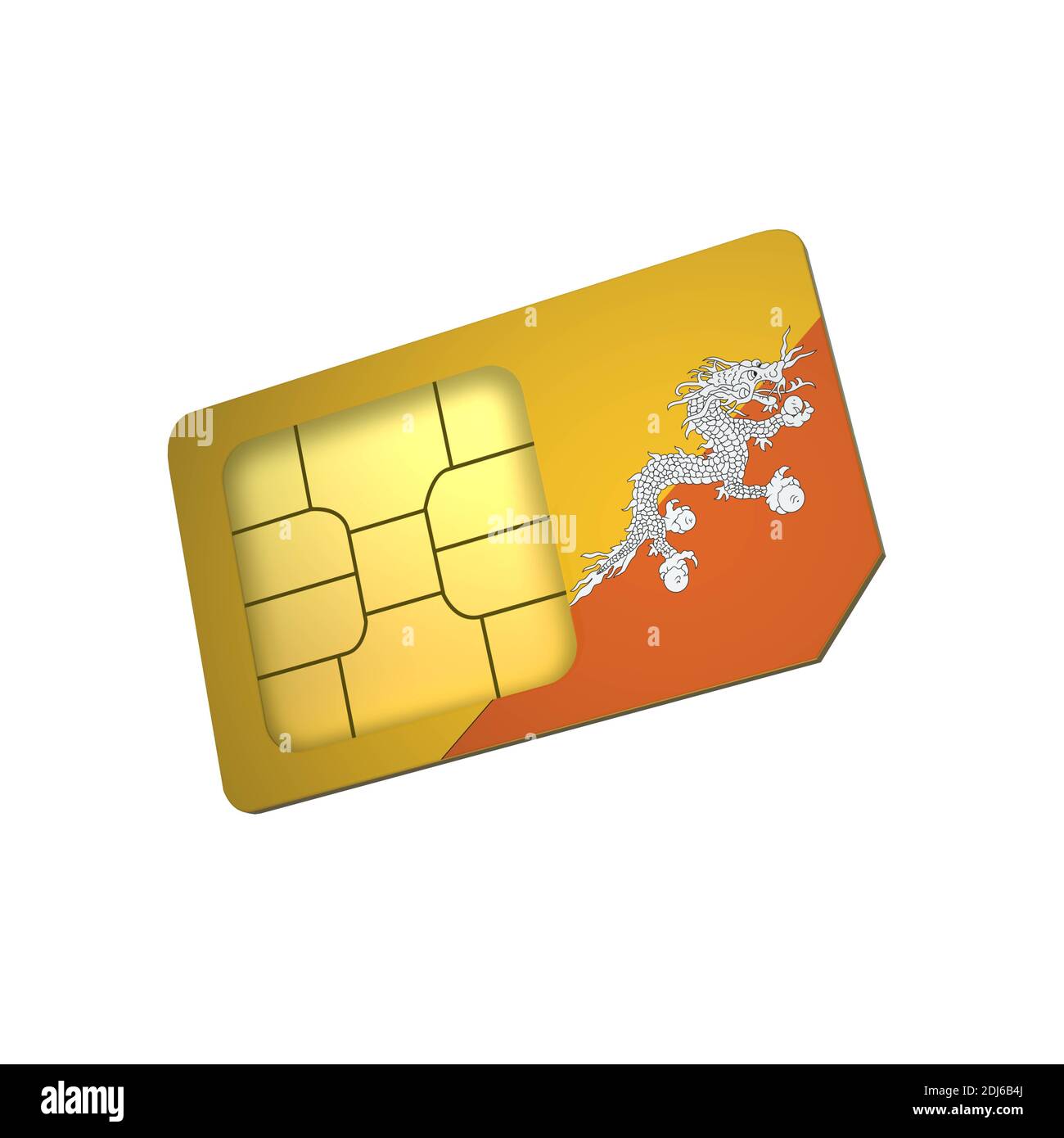 3D mobile phone sim card chip with Flag of Bhutan isolated on a white ...