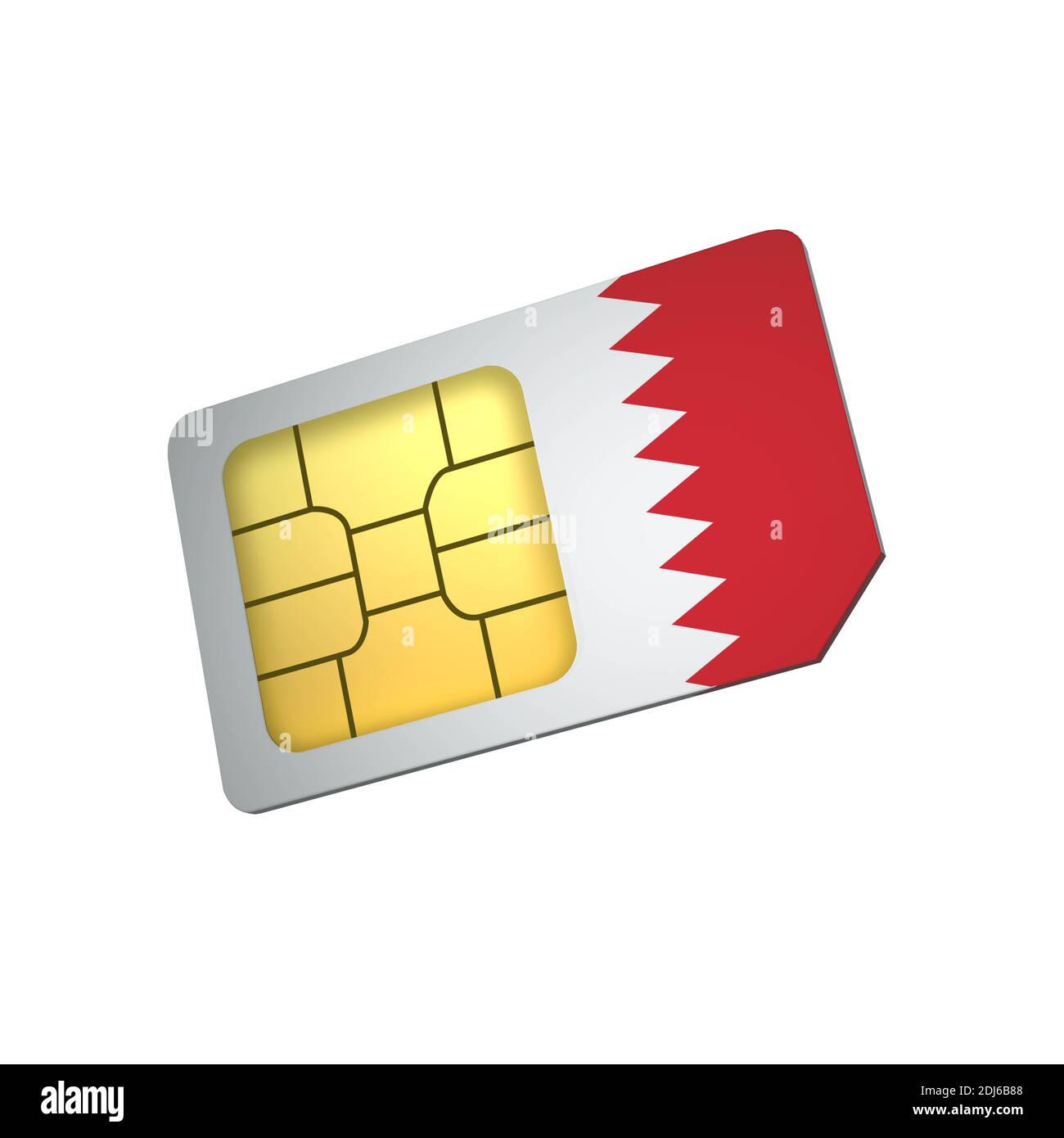 3D mobile phone sim card chip with Flag of Bahrain isolated on a white ...