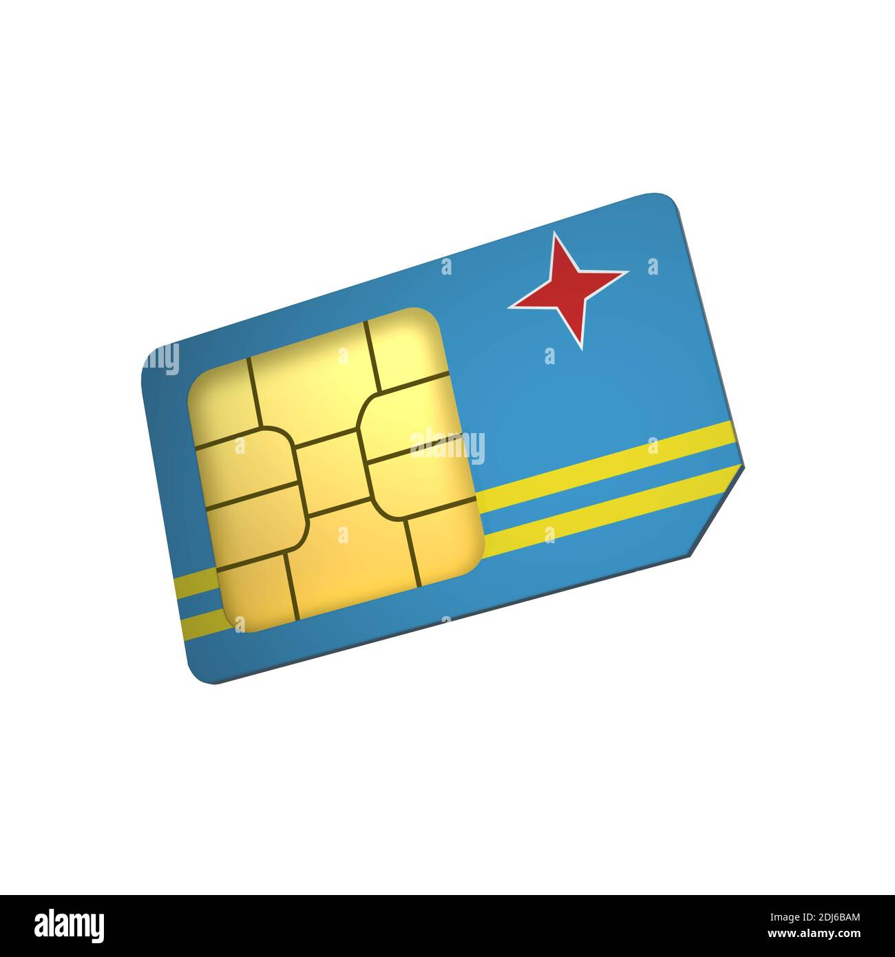 3D mobile phone sim card chip with Flag of Aruba isolated on a white ...