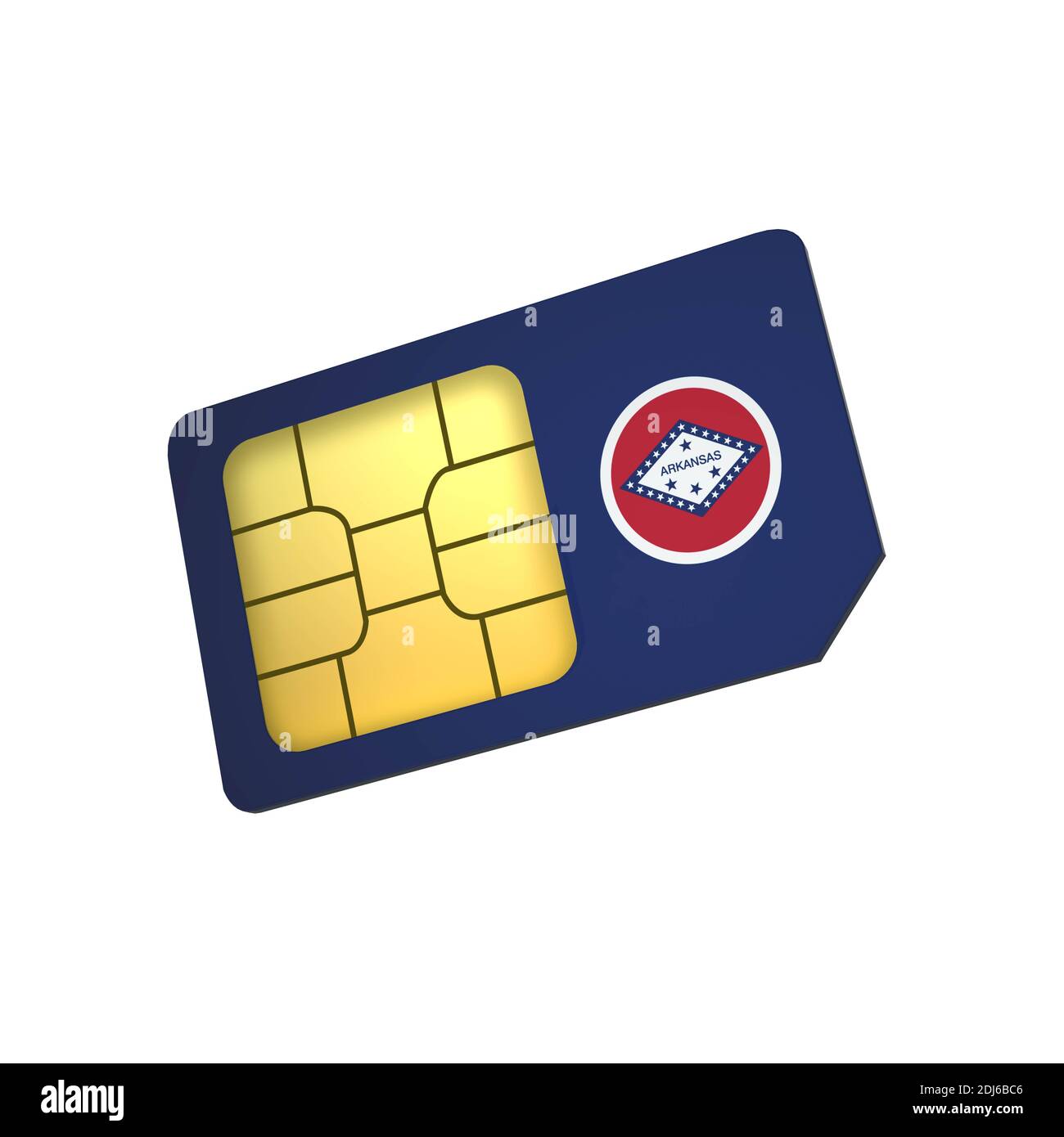 3D mobile phone sim card chip with Flag of Arkansas isolated on a white ...