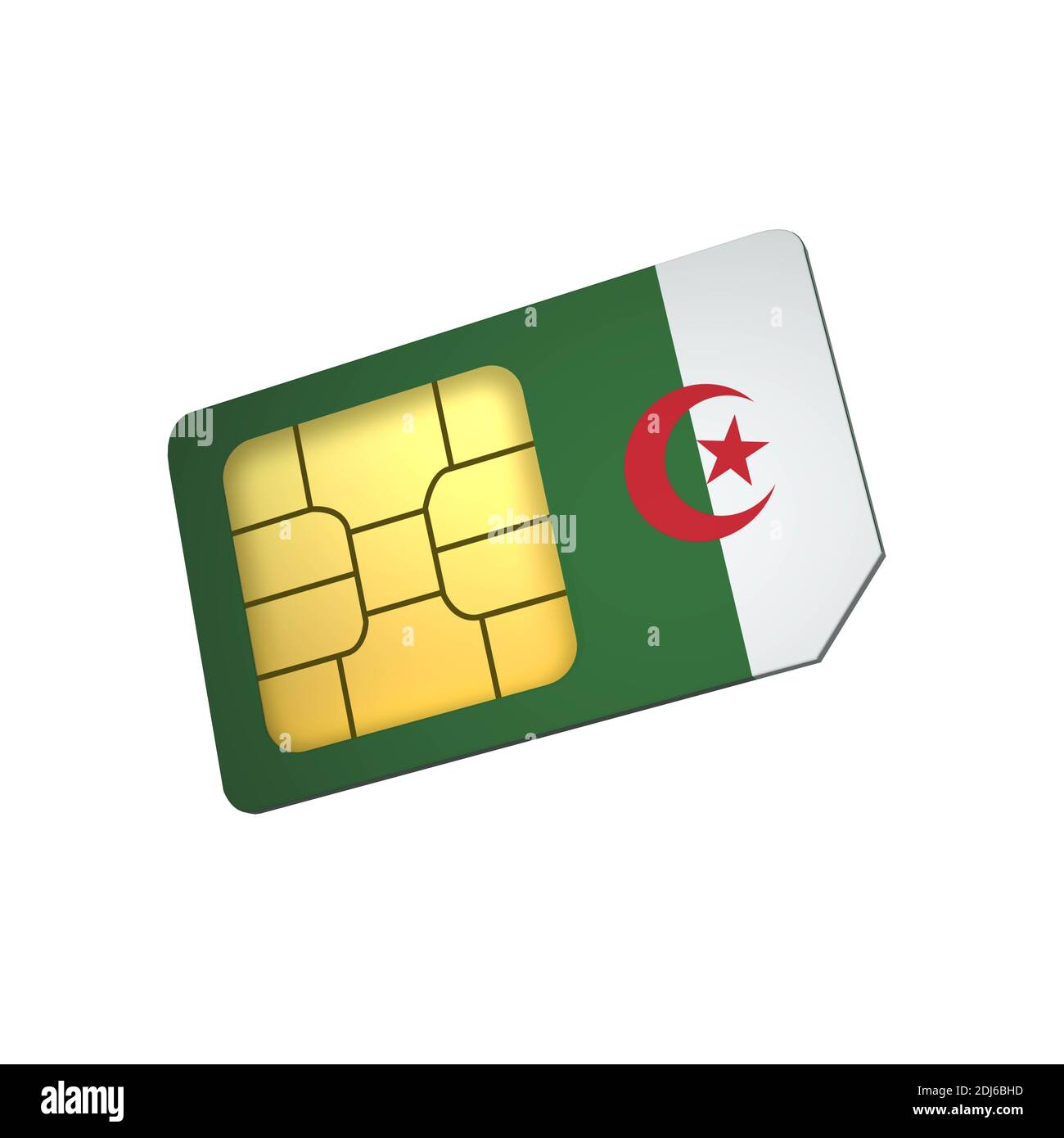3D mobile phone sim card chip with Flag of Algeria isolated on a white ...