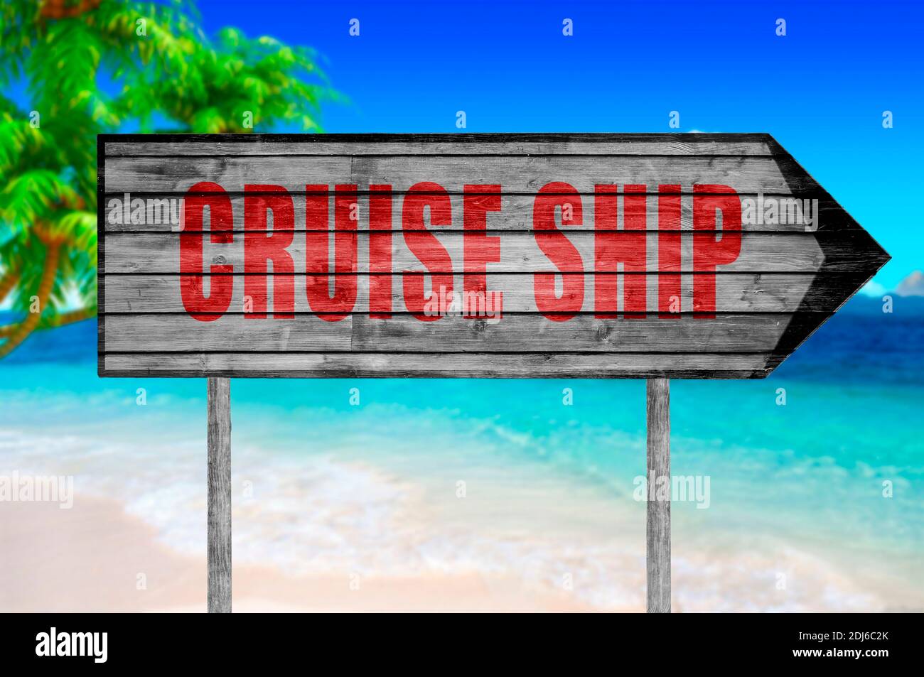 Red Cruise Ship wooden sign with on a beach background Stock Photo - Alamy