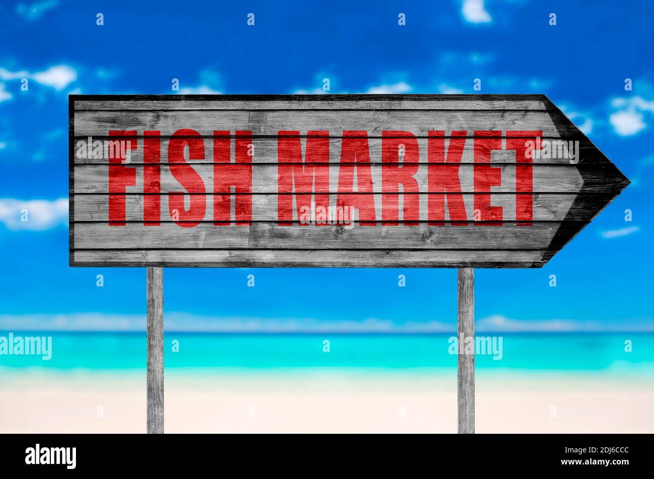 Red Fish Market wooden sign with on a beach background Stock Photo - Alamy