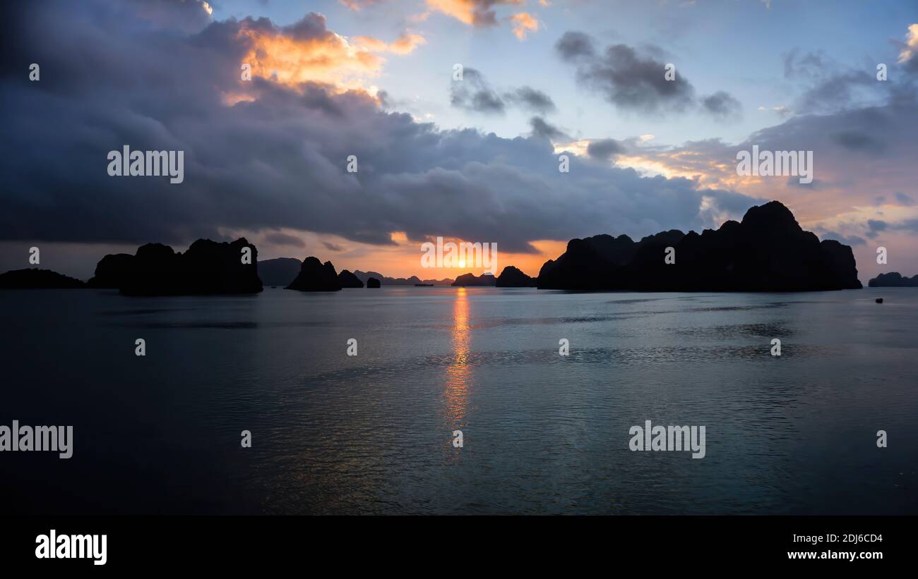 Ha Long Bay, Vietnam - December 2015: Sunrise at Ha Long Bay at the ...
