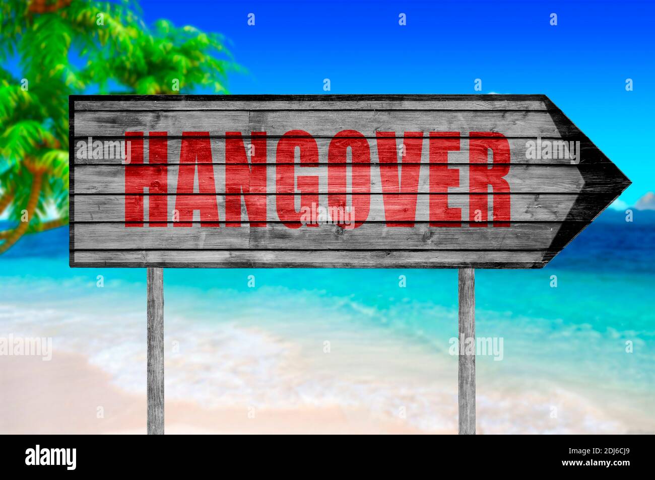 Red Hangover wooden sign with on a beach background Stock Photo - Alamy