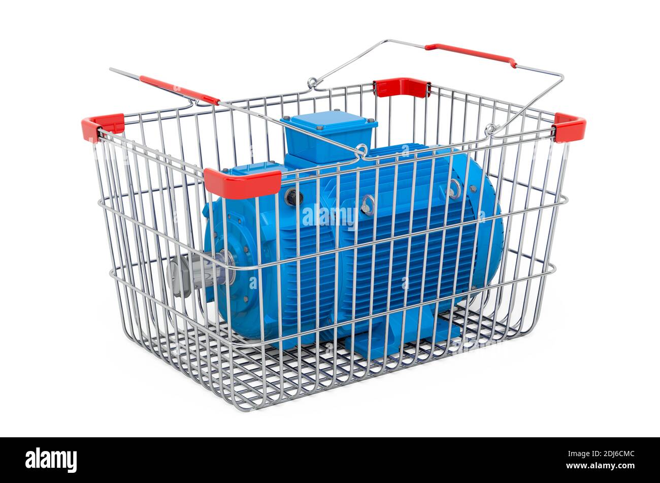 Shopping basket with industrial electric motor, 3D rendering isolated ...