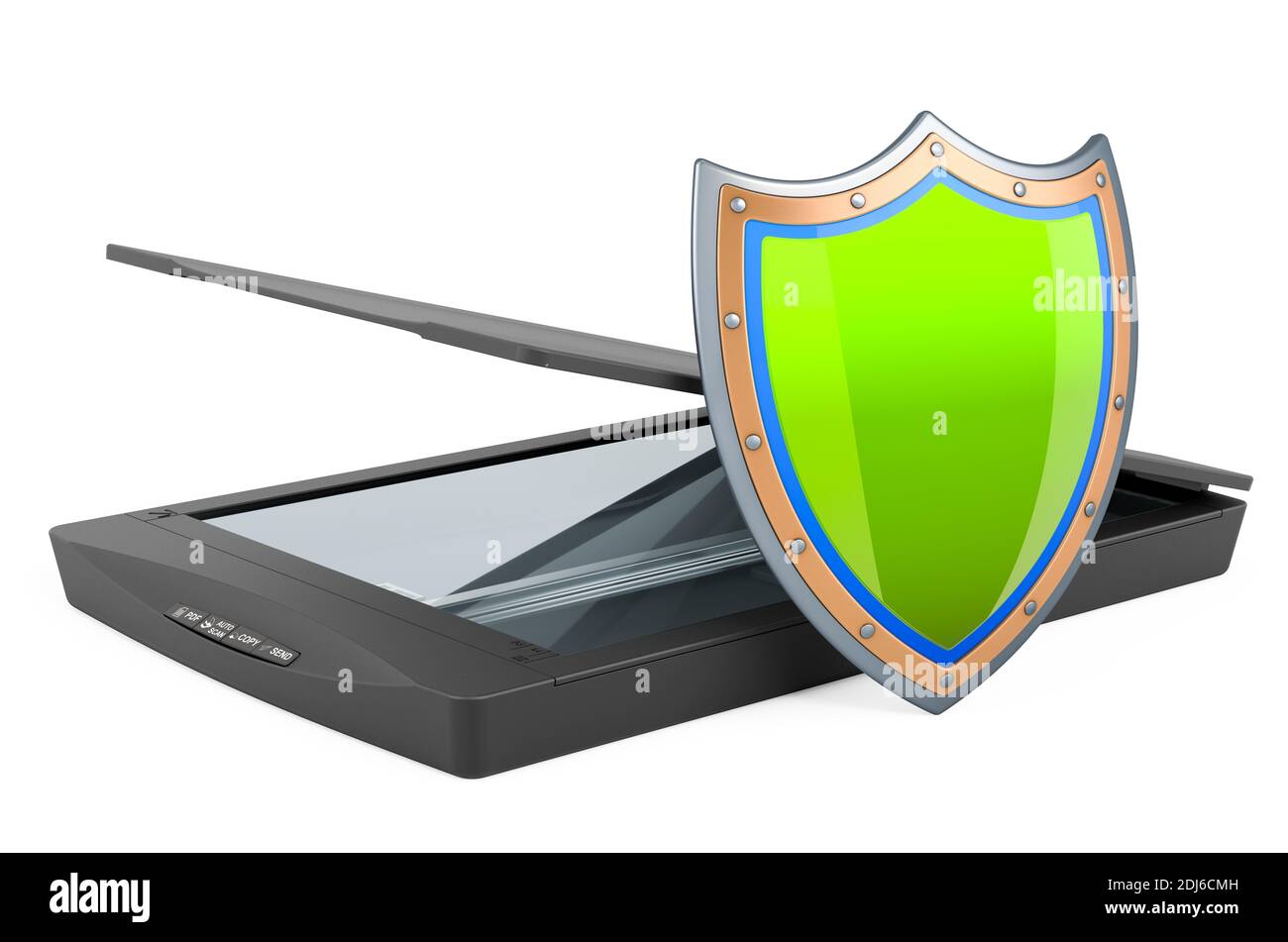 Scanner with shield, 3D rendering isolated on white background Stock ...