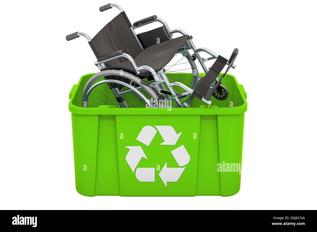 Recycling trashcan with manual wheelchair, 3D rendering isolated on ...