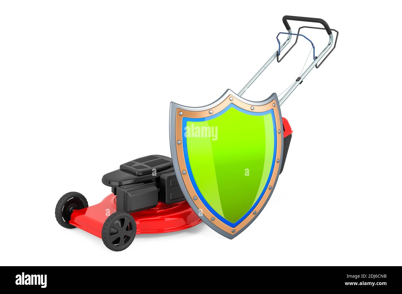 Lawn mower with shield, 3D rendering isolated on white background Stock ...