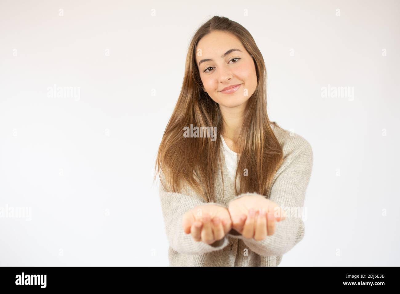 Beautiful young woman Beckoning come here gesture with hands inviting ...