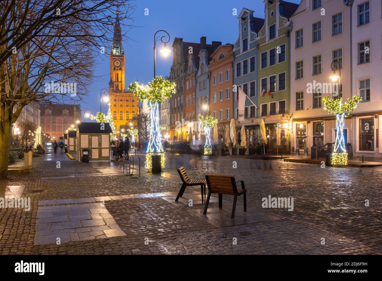 Gdansk, Poland - December 12, 2020: Christmas scenery at medieval Long ...