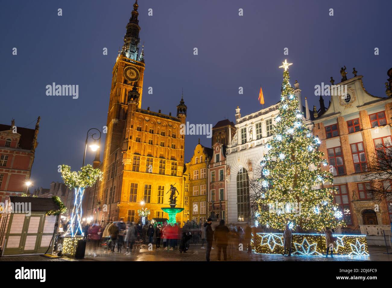 Gdansk, Poland - December 12, 2020: Christmas scenery at medieval Long ...