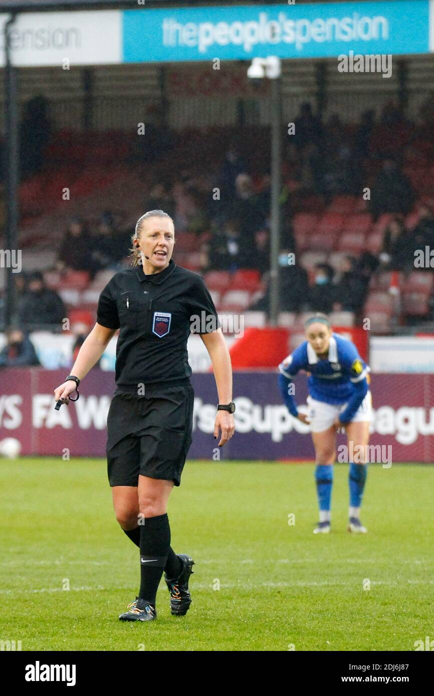 Crawley, UK. 13th Dec, 2020. Referee, Lisa Benn during the FAWSL match ...