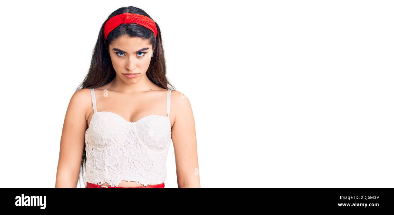 Brunette teenager girl wearing elegant look depressed and worry for ...