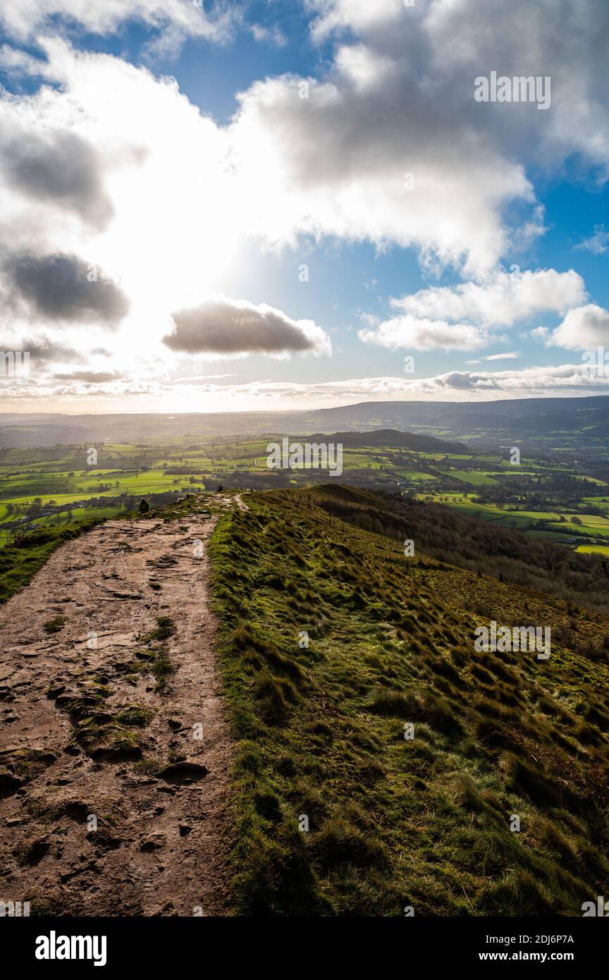 Portrait view of Skirrid Fawr downlards path in the Welsh countryside ...